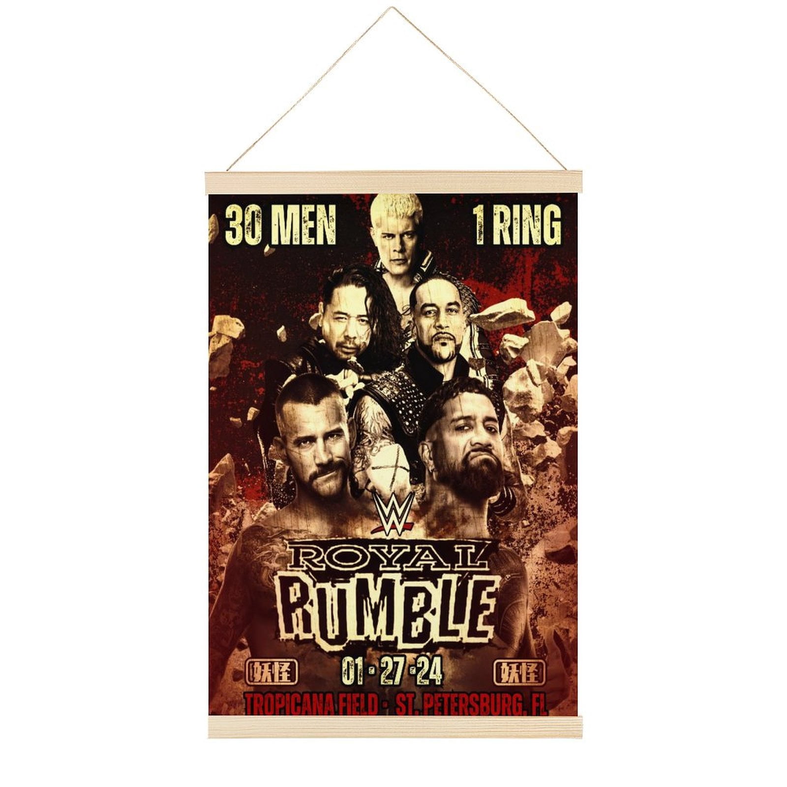 WWE Poster Wall Art Decor Hanging Paintings Wood Frame Hanger Magnetic ...