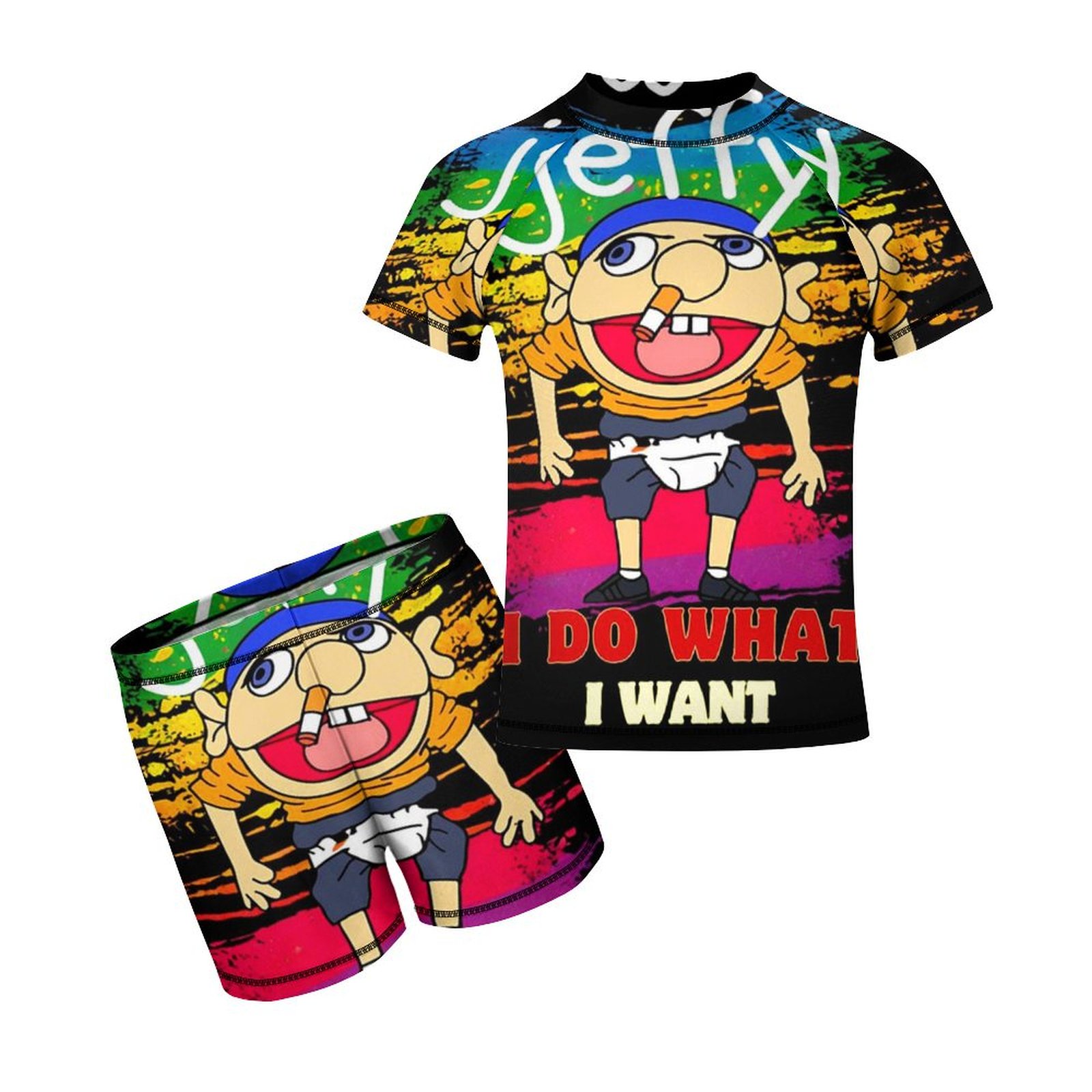 Kids SML Jeffy Boys Short Sleeve Bathing Suit 2 Piece Rash Guard ...