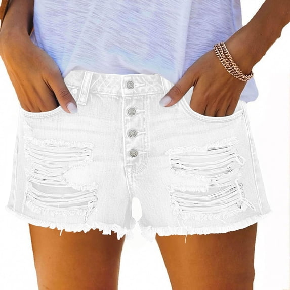 Sentuca Womens Jean Shorts Button-Up Ripped Fashion Denim Shorts with ...