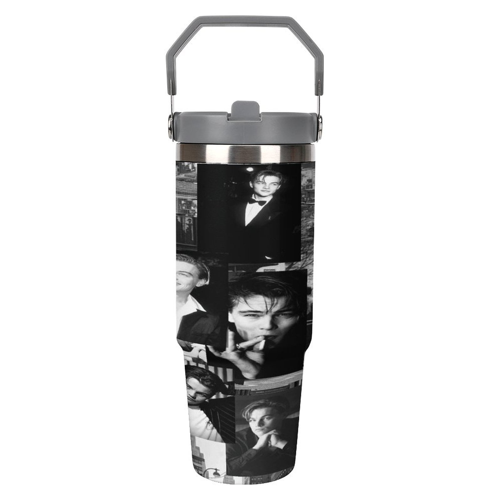 30oz Leonardo Dicaprio Tumbler with Top Handle and Straw Lid Stainless ...