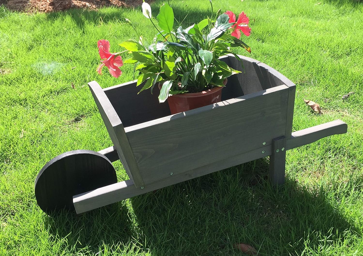 Seny Cute Wheelbarrow Style Garden Planter 100 Wood Bed Box with Wheels ...