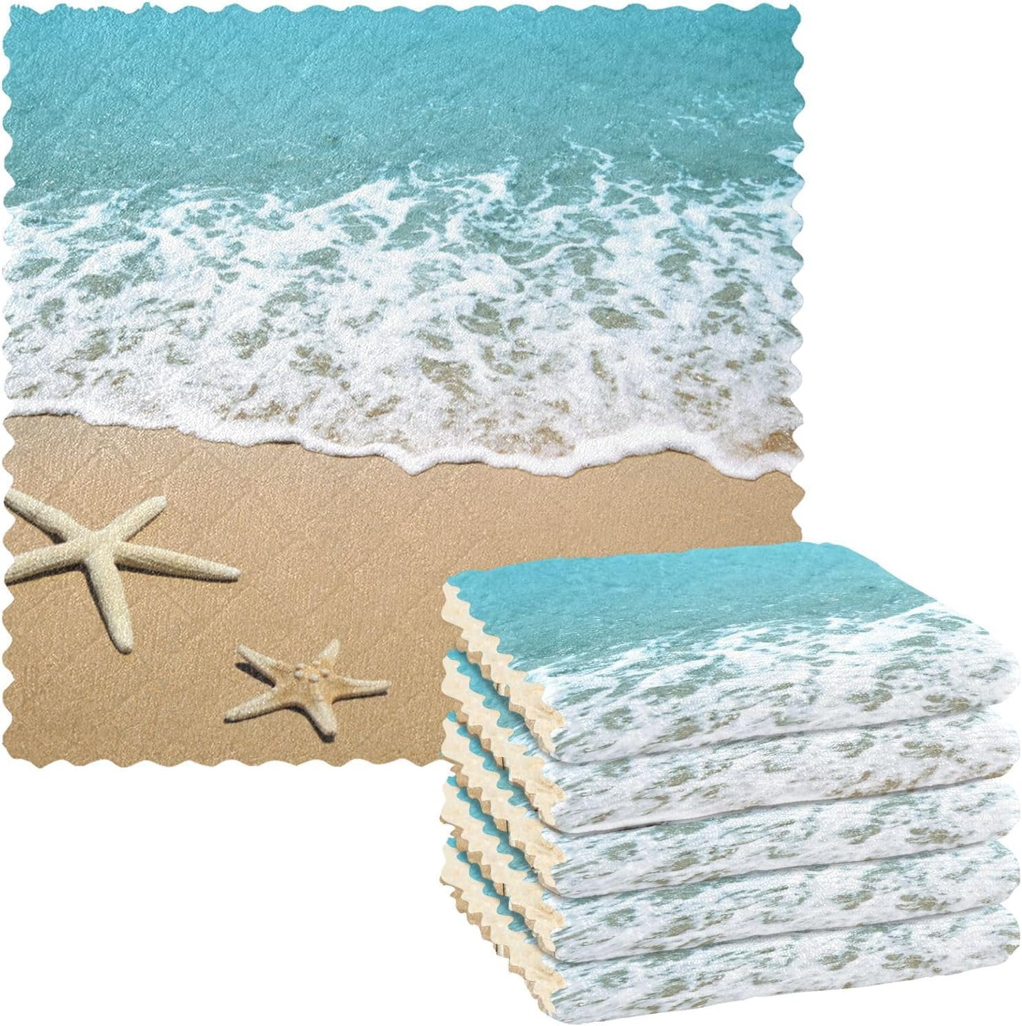 Senya Kitchen Rags, Starfish Beach Cloth Dish Towels 6 Pack Super ...