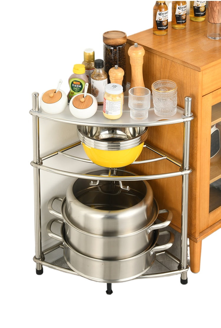 Senya Xtra Storage 3 Tier Folding Metal Corner Shelf, Kitchen Floor ...