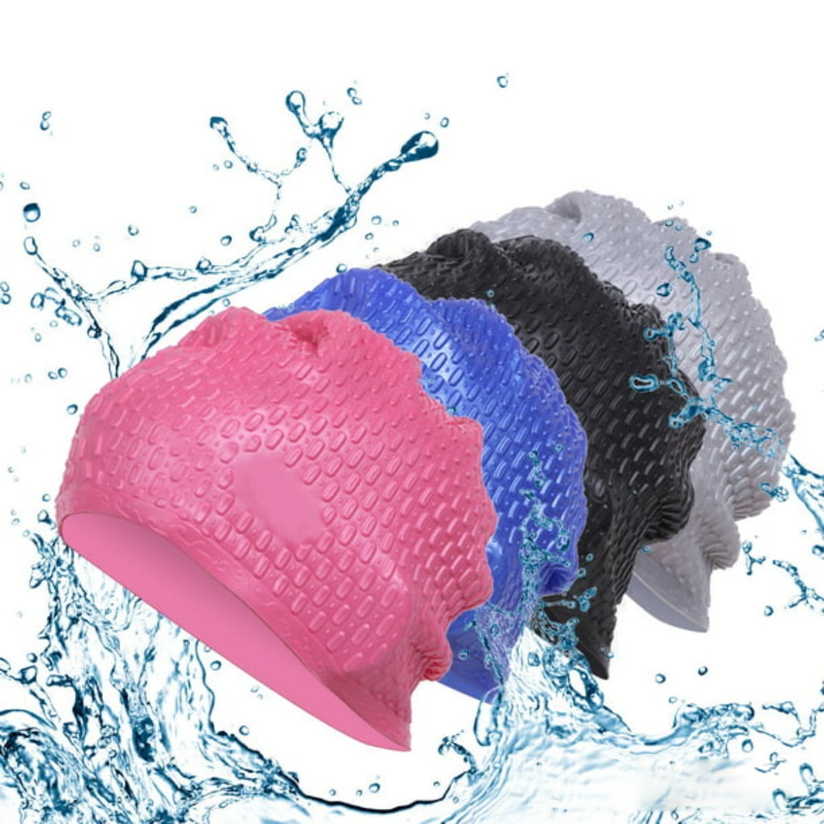 Senyresg 4 Pack Silicone Swimming Cap Anti-slip Ear Swim Pool Bath Hat ...