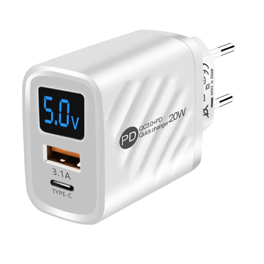 Senza Fretta 20W PD QC3.0 Digital Display Fast Charger USB-A TypeC ...
