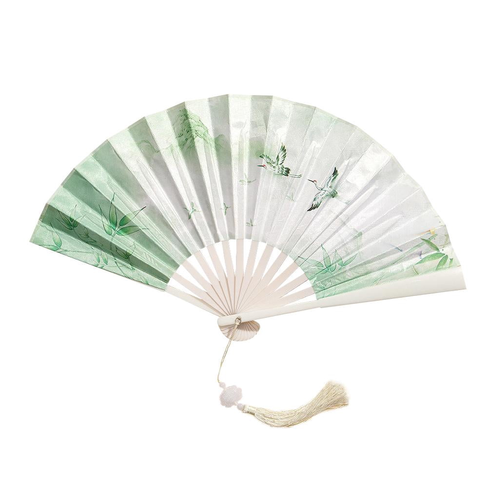 Senza Fretta Folding Fan Classical Dancing Cloth Fan Vintage Fan Hand ...