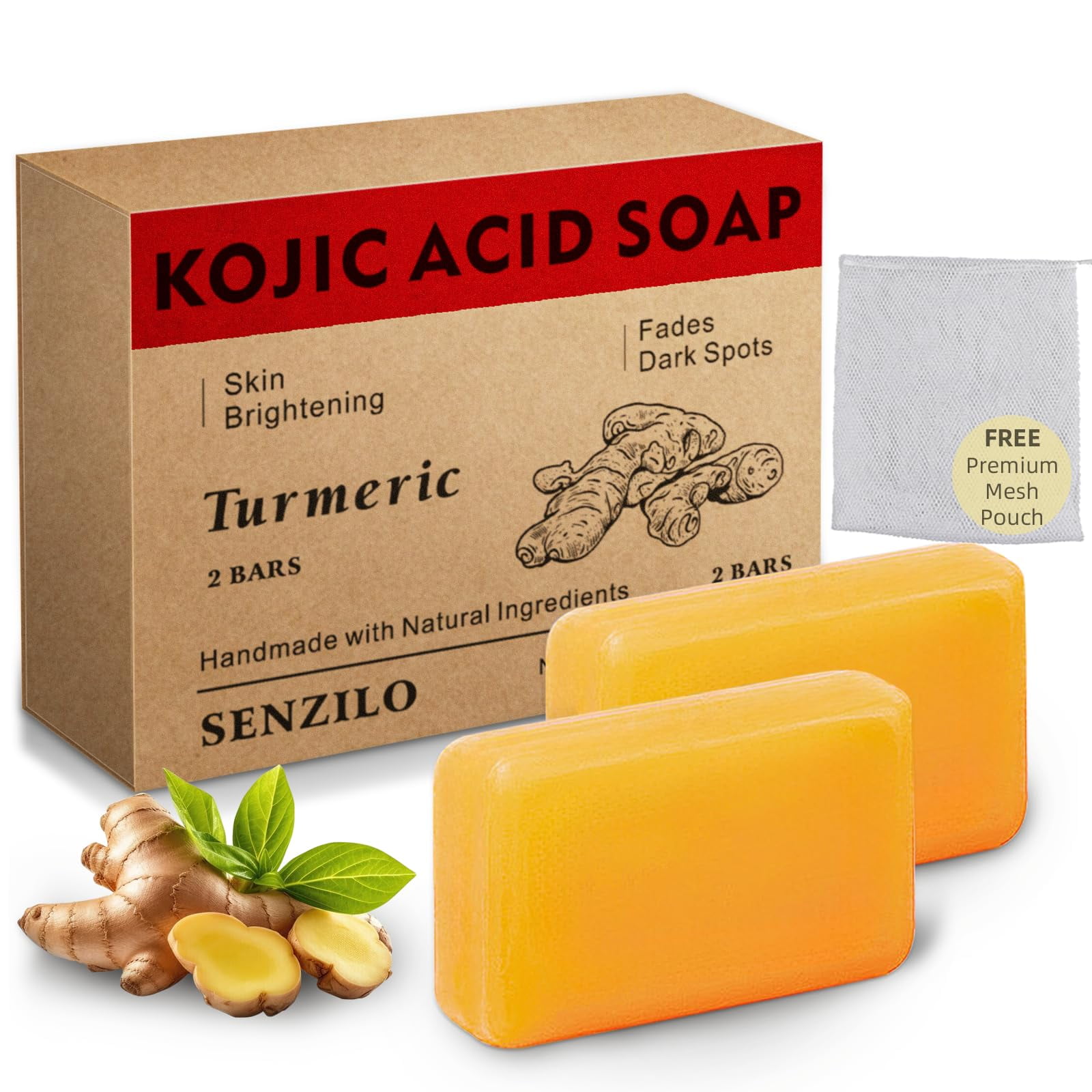 Senzilo Kojic Acid Soap, DMF15 Turmeric Soap for Dark Spots with ...