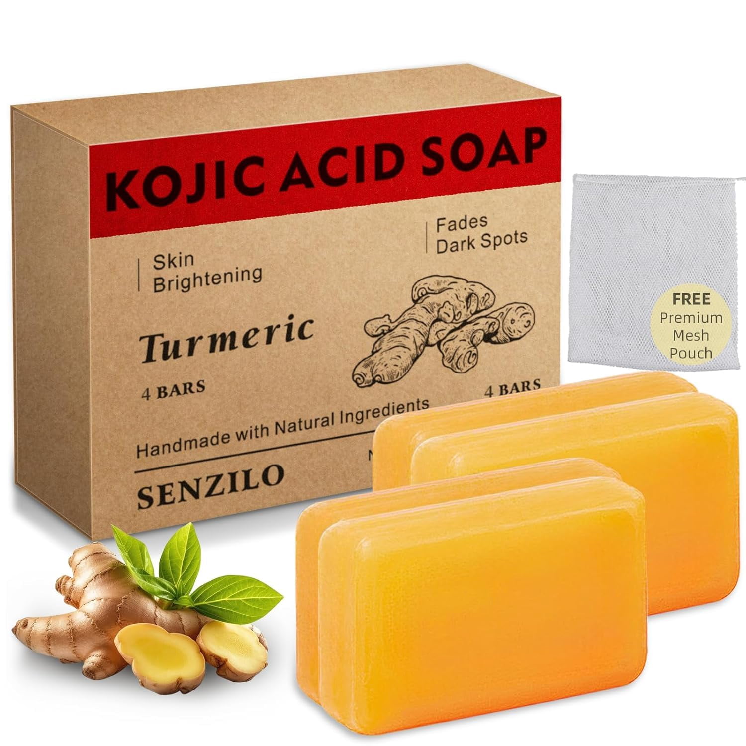 Senzilo Kojic Acid Soap, Turmeric Soap for Dark Spots with Collagen ...