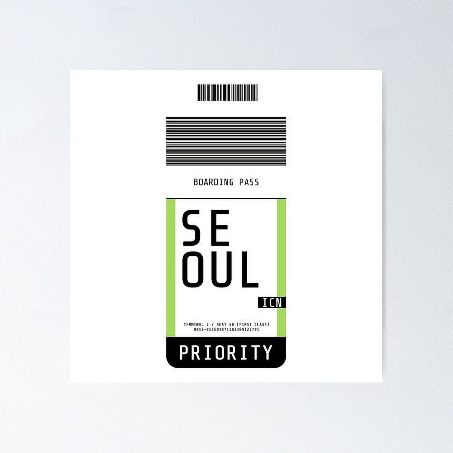 Seoul Boarding Pass ICN Poster, 24x36 UNFRAMED - Walmart.com