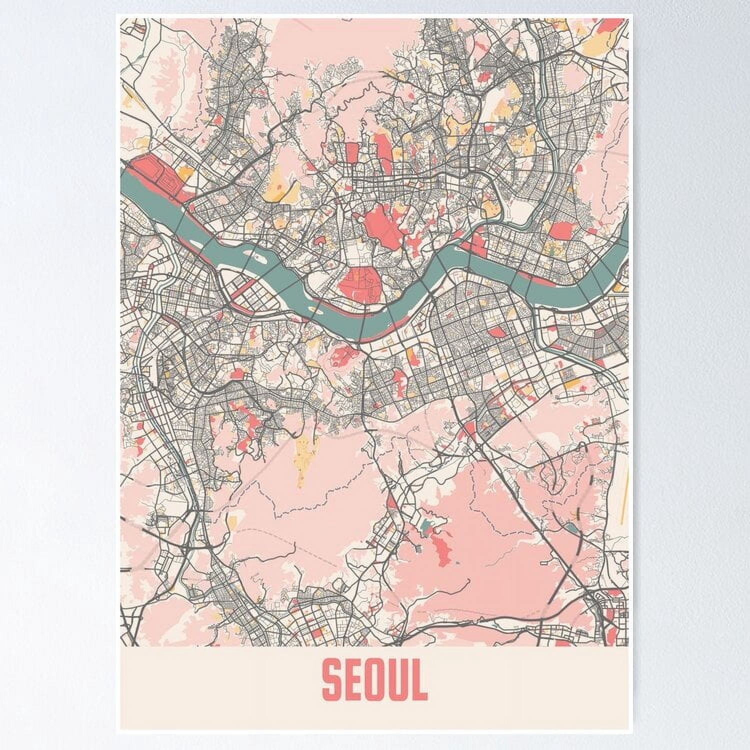 Seoul City Map Chalk Retro City Map Poster Poster, 12x18 UNFRAMED ...