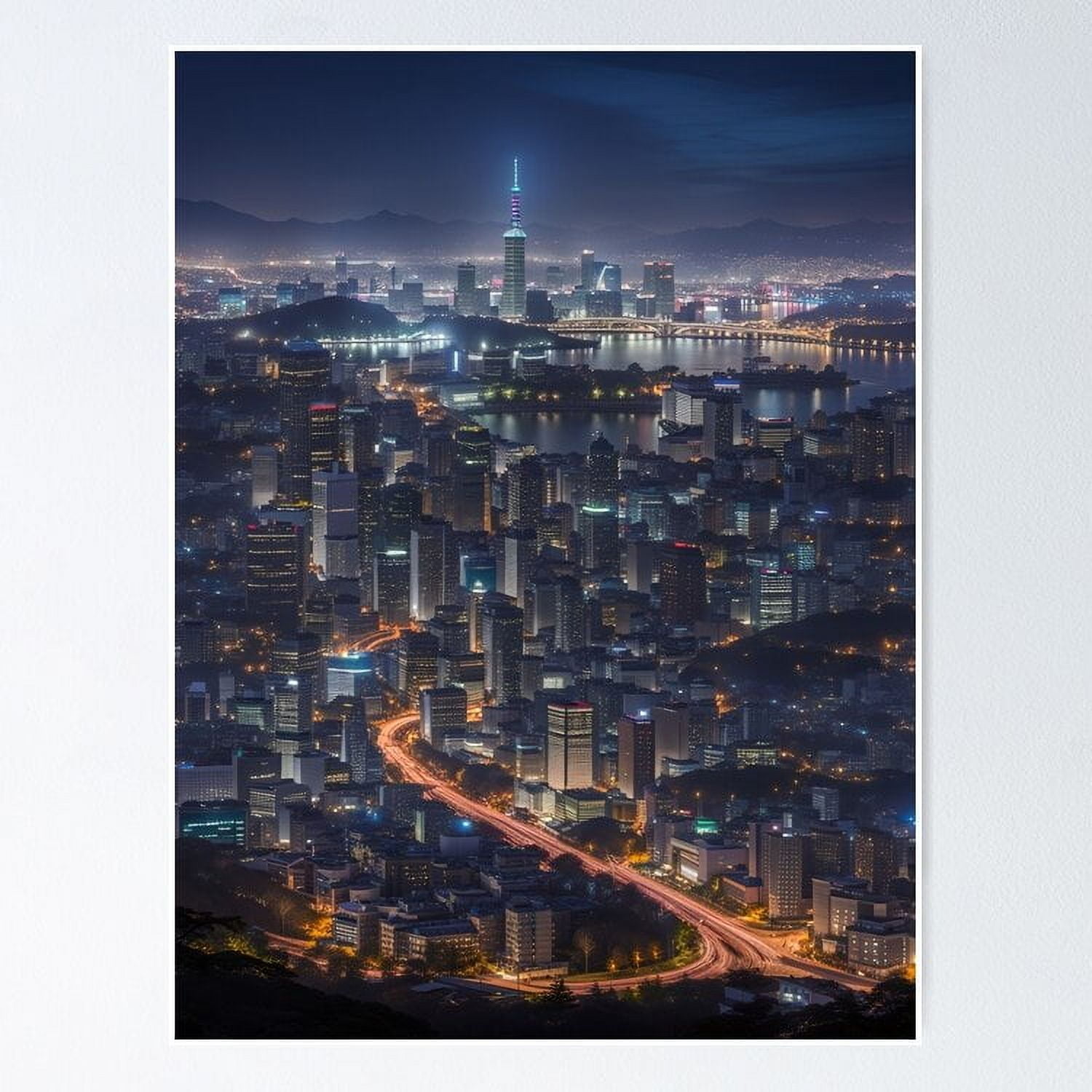 Seoul City South Korea at Night Skyline Poster, 16x24 UNFRAMED ...