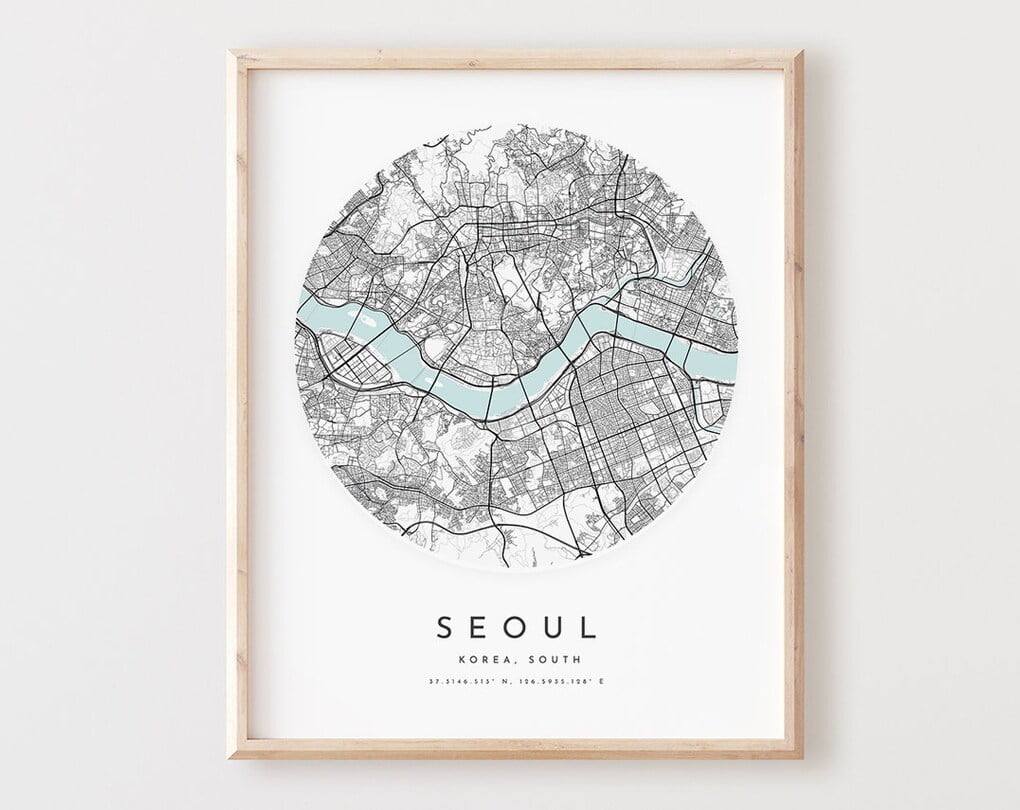 Seoul Map Print, Seoul Map Poster City Wall Art, Seoul Road Map, Seoul Print Street Map Decor ...