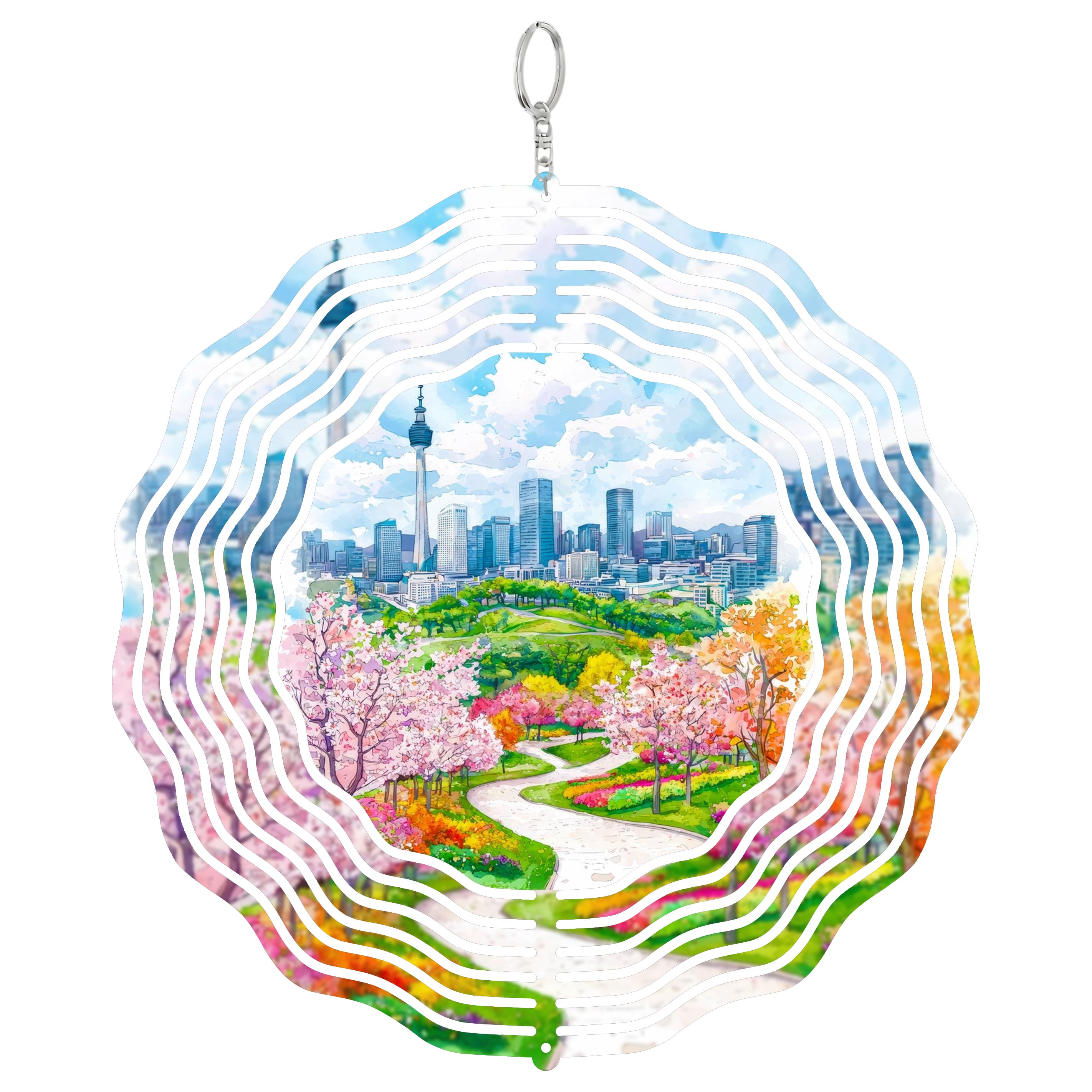 Seoul Skyline 3D Wind Spinner Metal Hanging Ornament Outdoor Decor ...