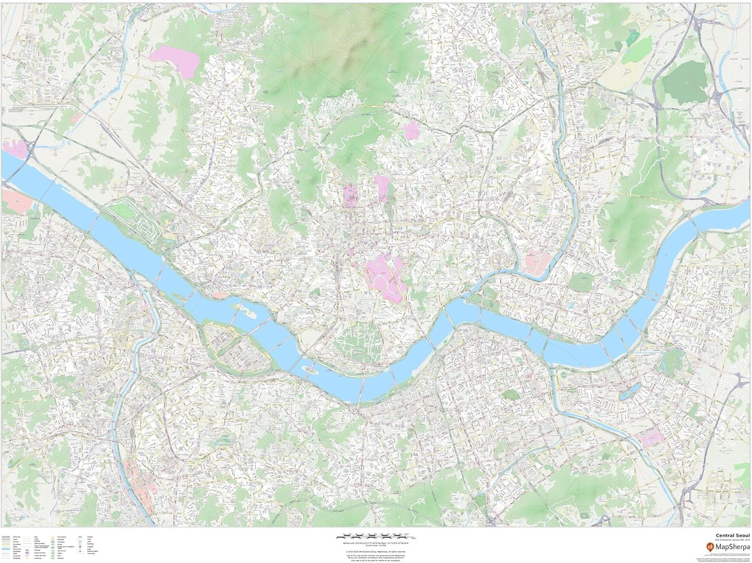 Seoul, South Korea Inner Metro - 48" x 36" Laminated Wall Map - Walmart.com