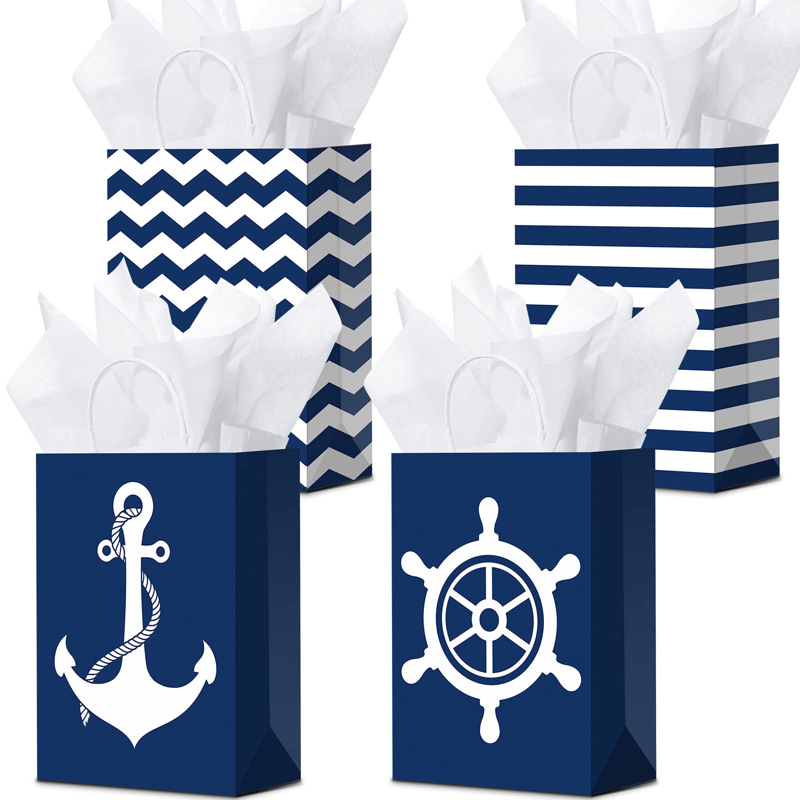 Sepamoon 16 Pack Nautical Gift Bags Nautical Party Paper Bags and ...