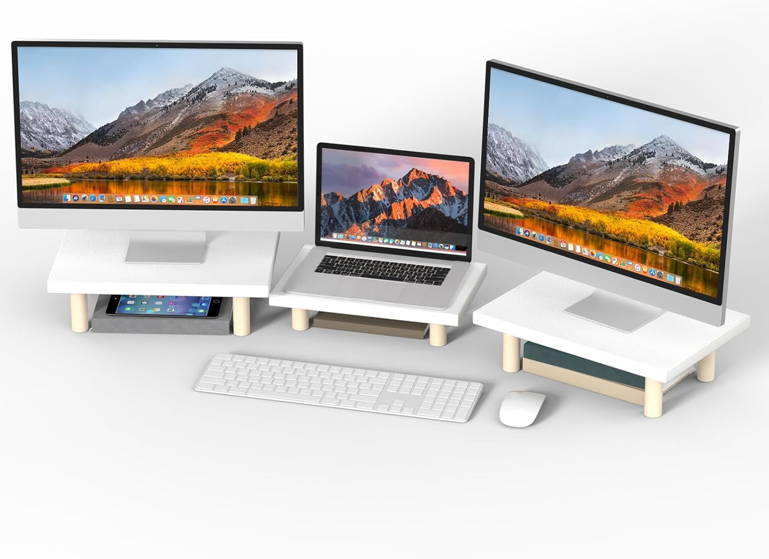 Separate Dual Monitor Stand with Storage – Ergonomic Riser for 2-3 ...