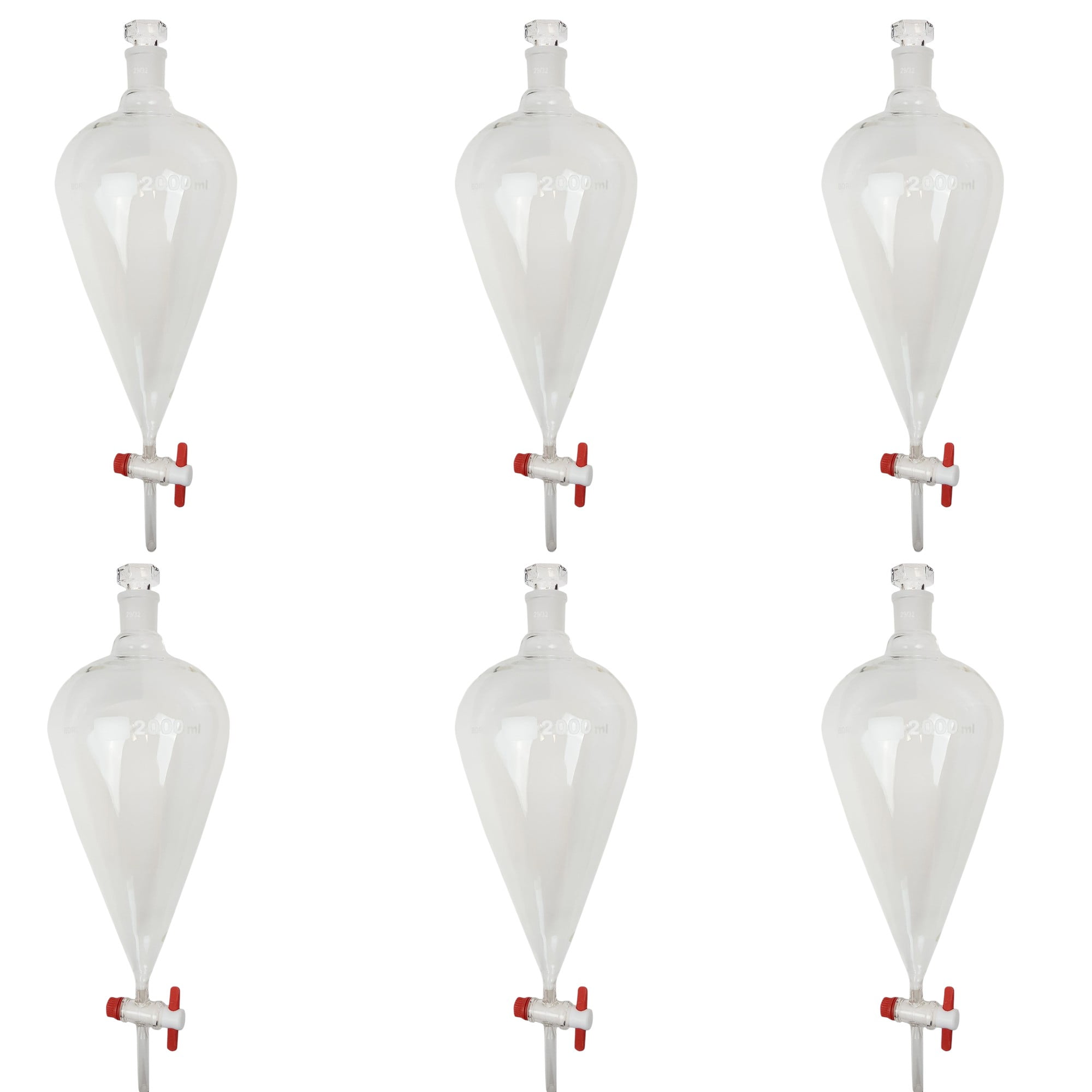 Separatory Funnel with PTFE Stopcock, 2000ml Capacity, Case of 6 by Go ...