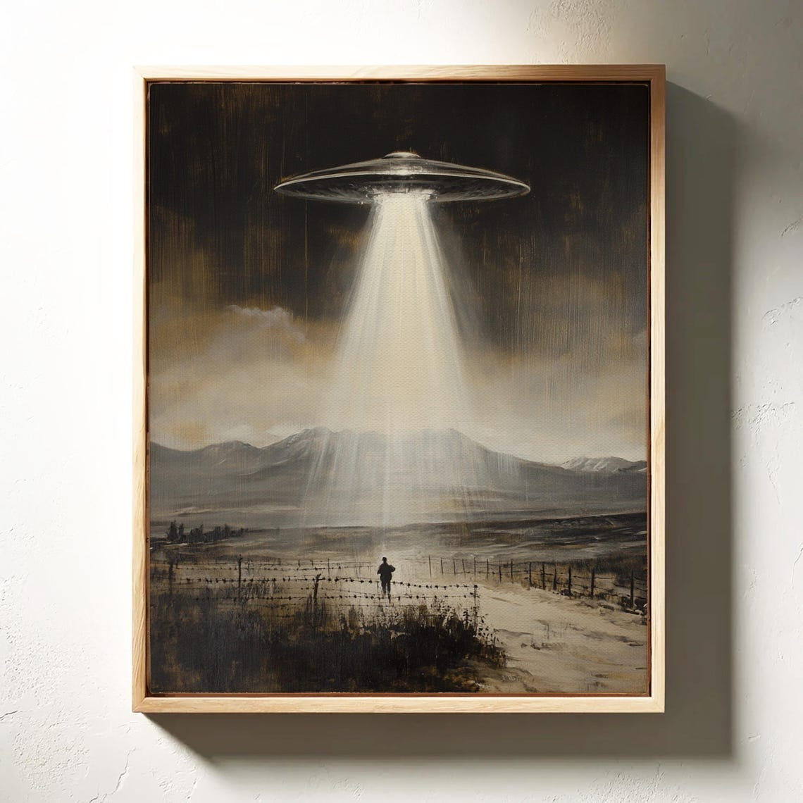 Sepia Alien Abduction Art - Mysterious Ufo Encounter Wall Decor - Retro ...