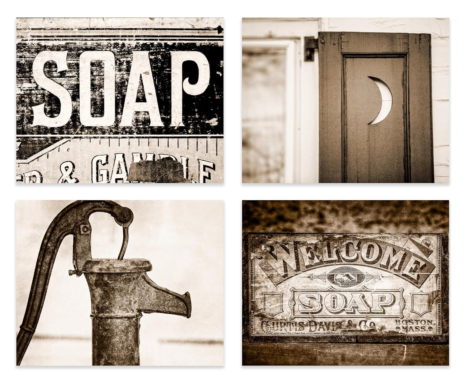Sepia Bathroom Wall Art or Laundry Room Decor, Set of 4 5x7" Prints ...