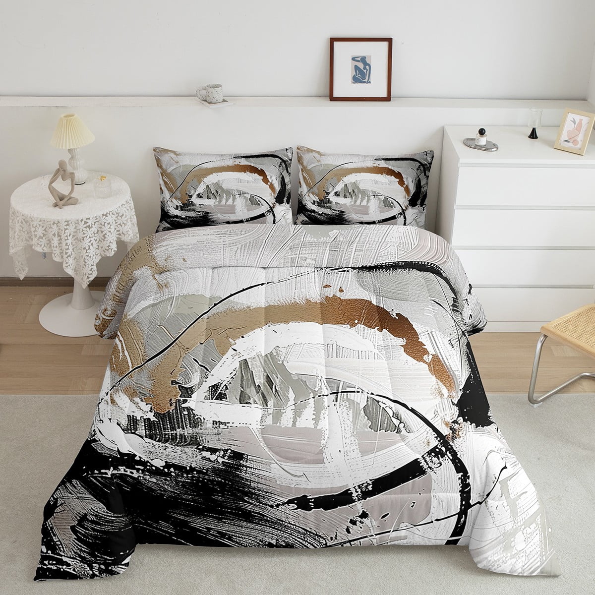 Sepia Brown Comforter Set Gradient Black White Grey Abstract Ombre Twin ...