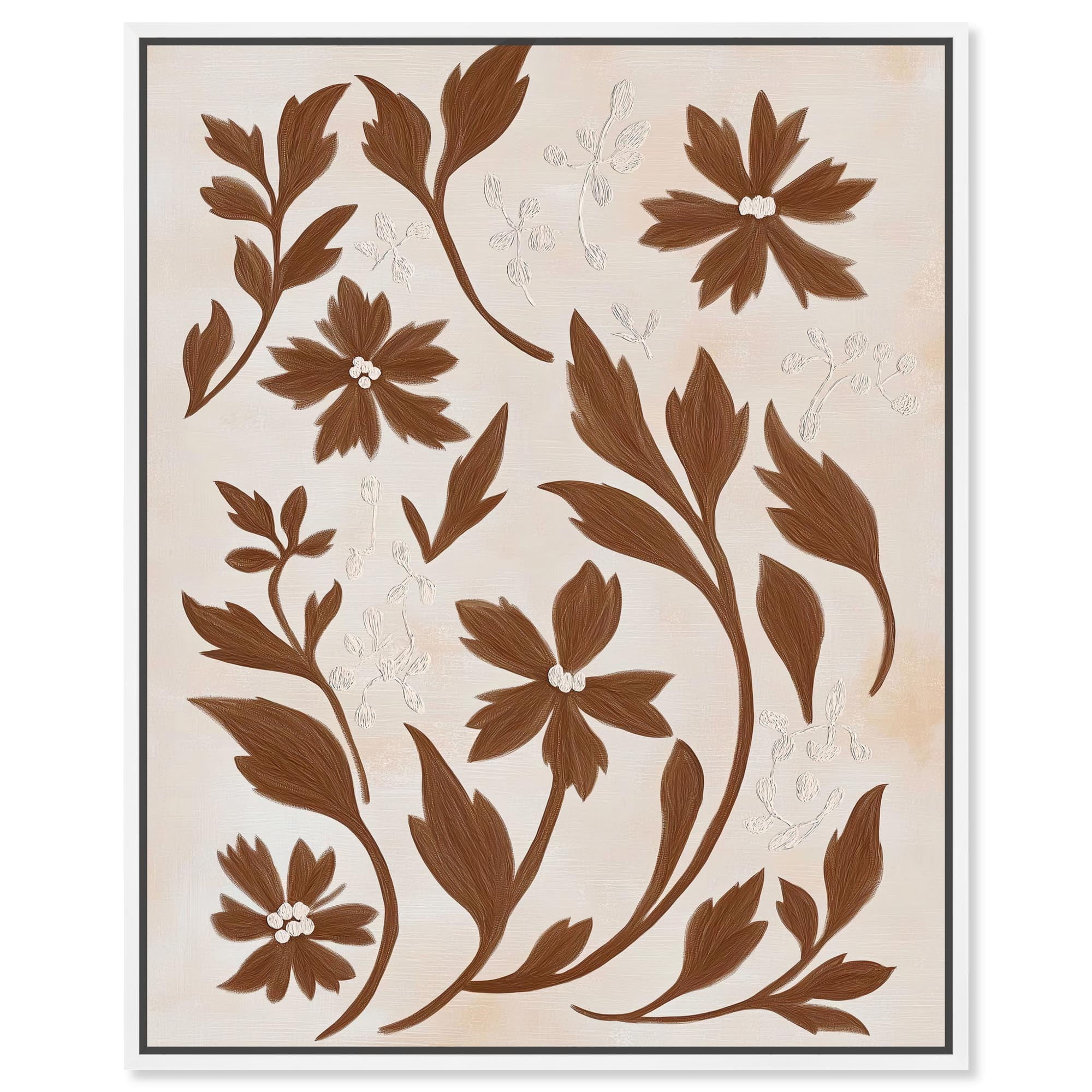 Sepia Sepal II Canvas Boho Floral Print by Art Remedy, White Frame, 30 ...