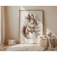 Sepia Squirrel Woodland Nursery Decor Botanical Leaves Wall Art ...