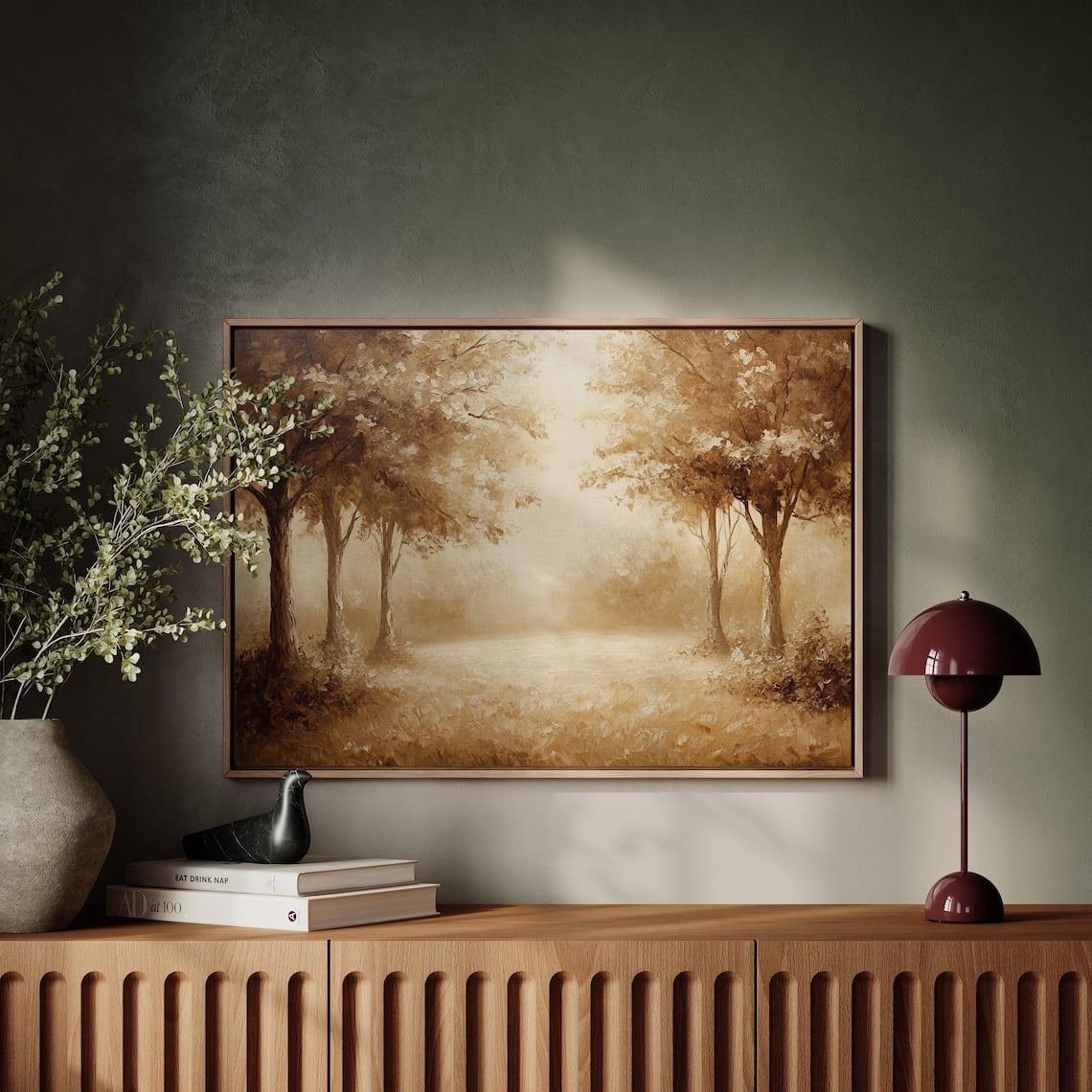 Sepia Tree Lined Path Wall Art Neutral Vintage Landscape Painting ...
