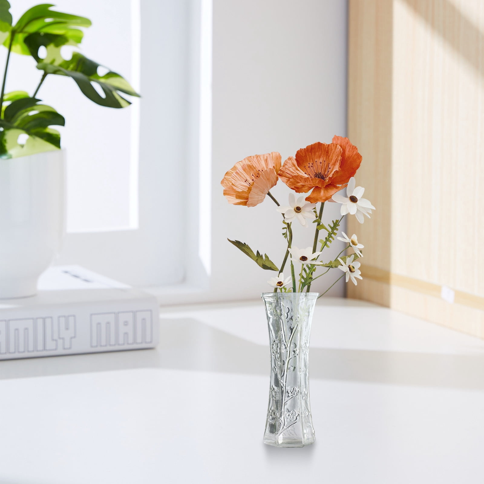 Seplovoe Large Hexagon Glass Vase, Modern Flower Display Vase, Elegant ...