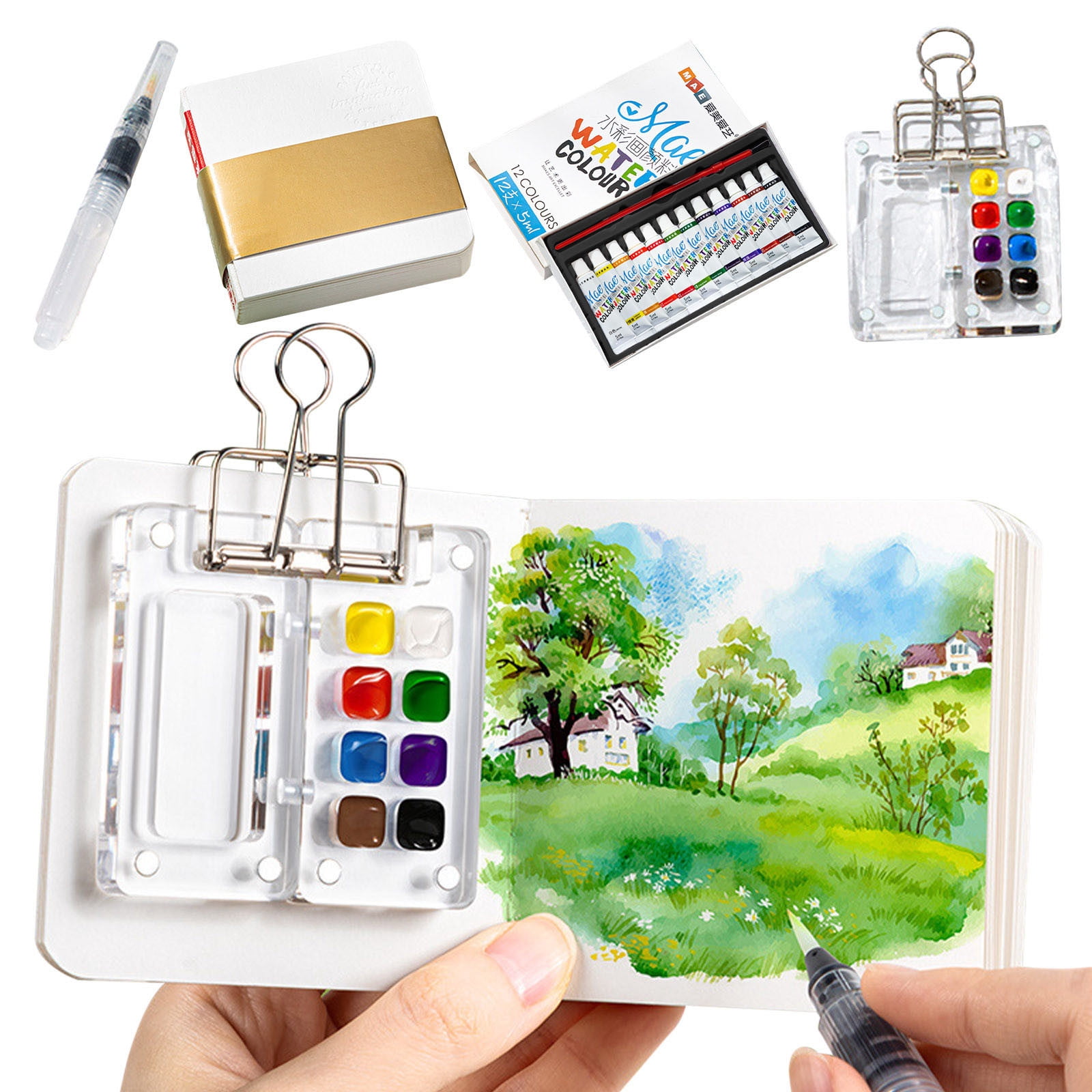 Seplovoe Mini Watercolor Paint Set, 12 Color Pigments, Portable Travel ...