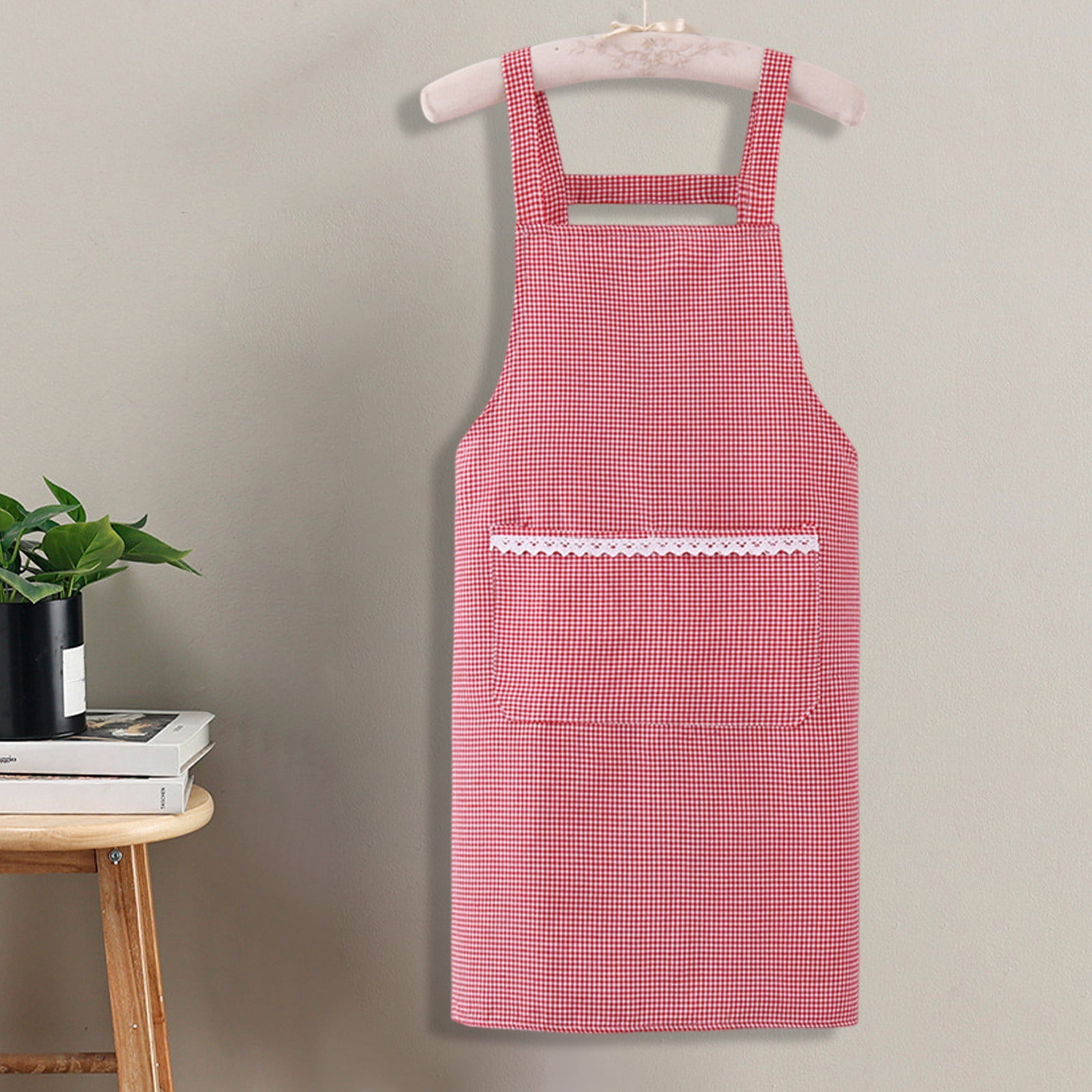 Seplovoe Summer Canvas Apron, Breathable Cotton Workwear, Red Check ...