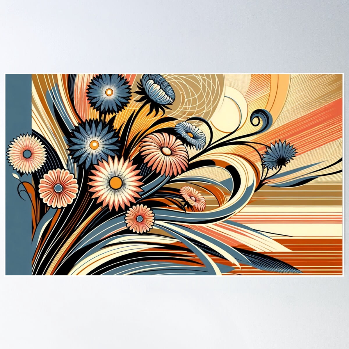 September Birth Flower Aster Abstract Art Deco Poster Wall Art, Modern ...