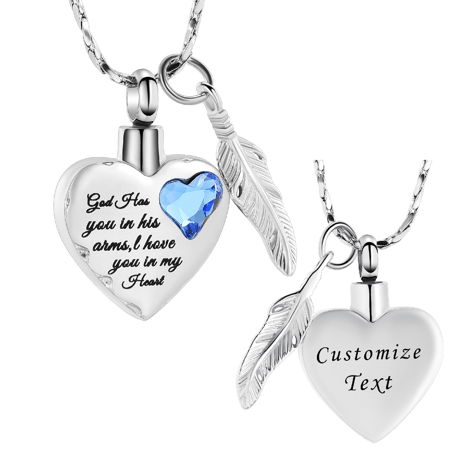 September Birthstone Heart with Feather Cremation Jewelry for Ashes Urn ...