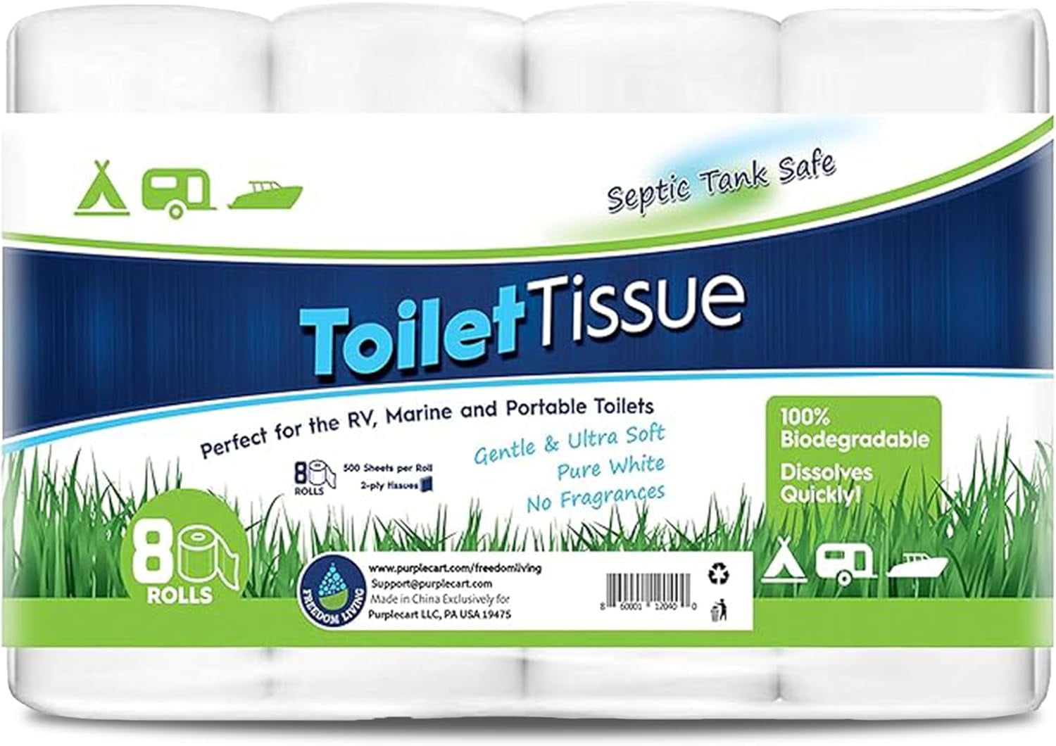 Septic Tank Safe Toilet Tissue for Campers and RVs Biodegradable Marine ...