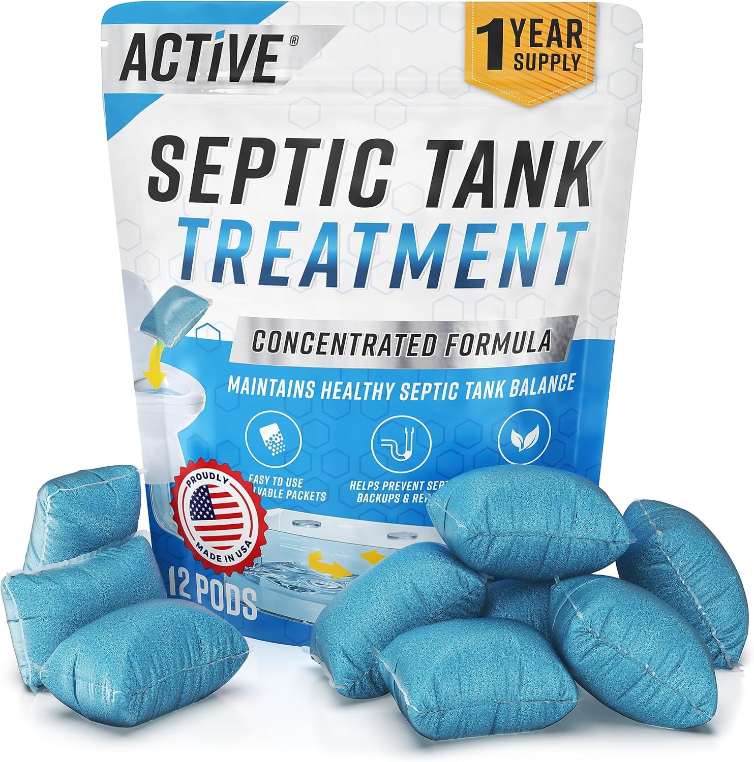 Septic Tank System Treatment Pods - 12 Dissolving Packets Enzyme ...