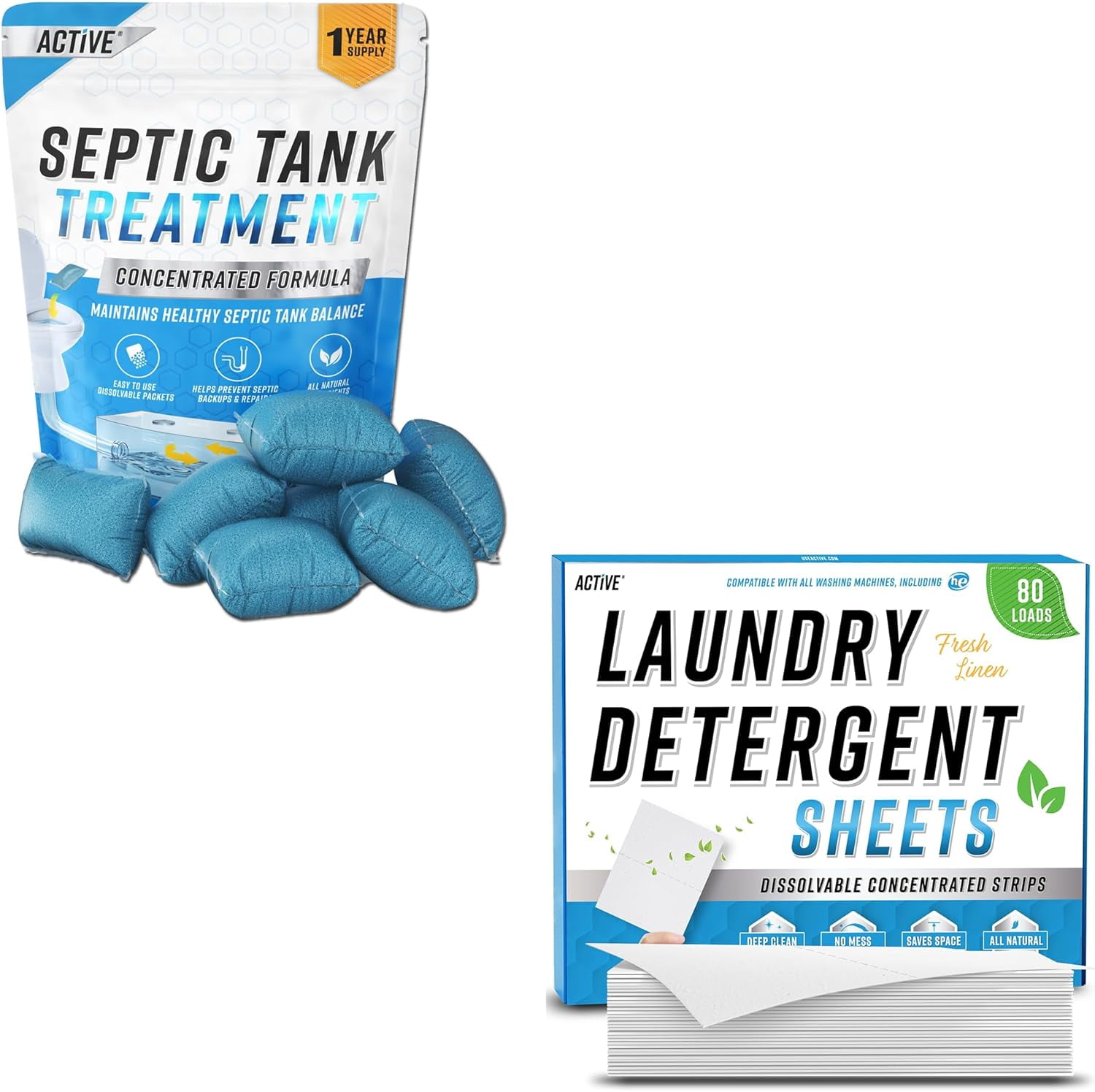 Septic Tank Treatment Pods, 12 Ct & Laundry Detergent Sheets, 80 Loads ...