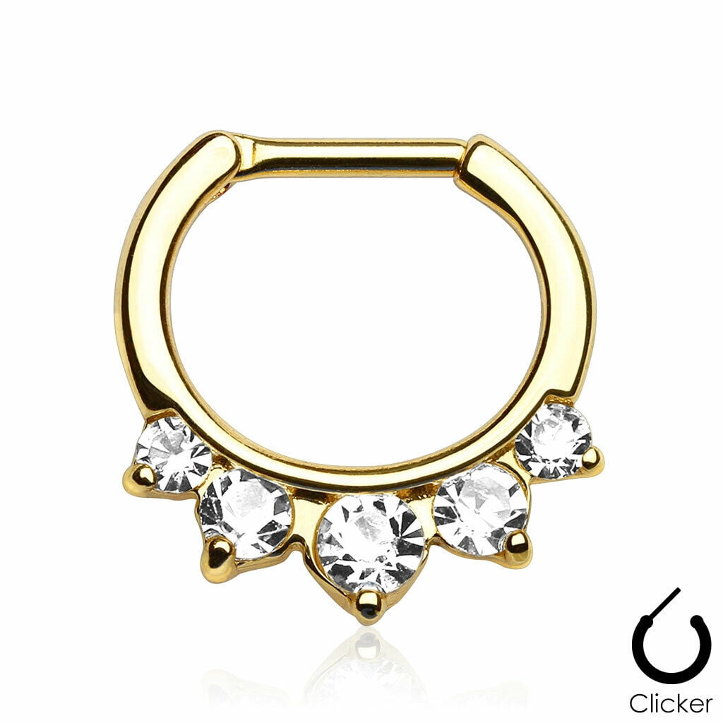 Septum Clicker Five Pronged CZs Gold IP Over Surgical Steel 16 Gauge ...