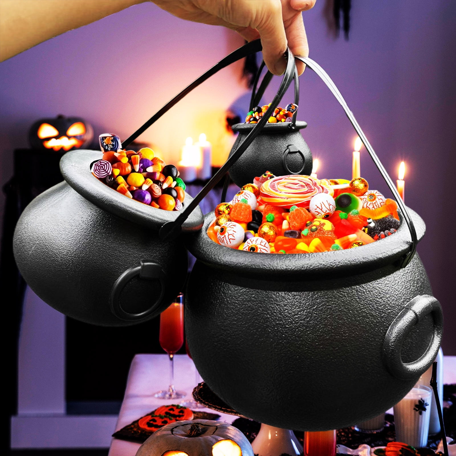 Seqphope 3in/5in/8in Cauldron Halloween Decor,Black Plastic Halloween ...