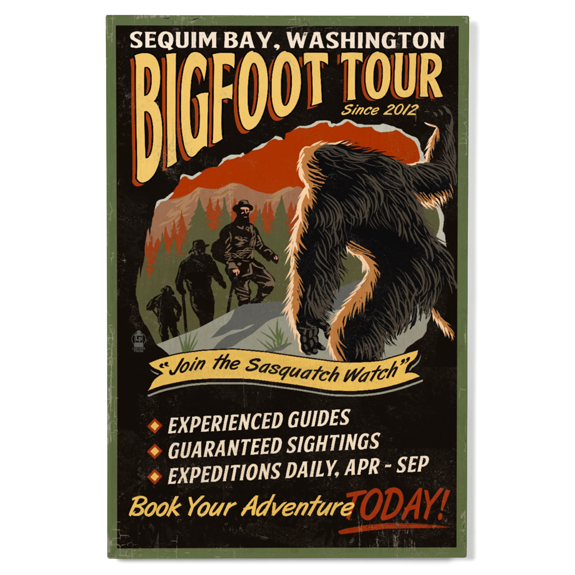 Sequim Bay, Washington, Bigfoot Tours, Vintage Sign Birch Wood Wall ...