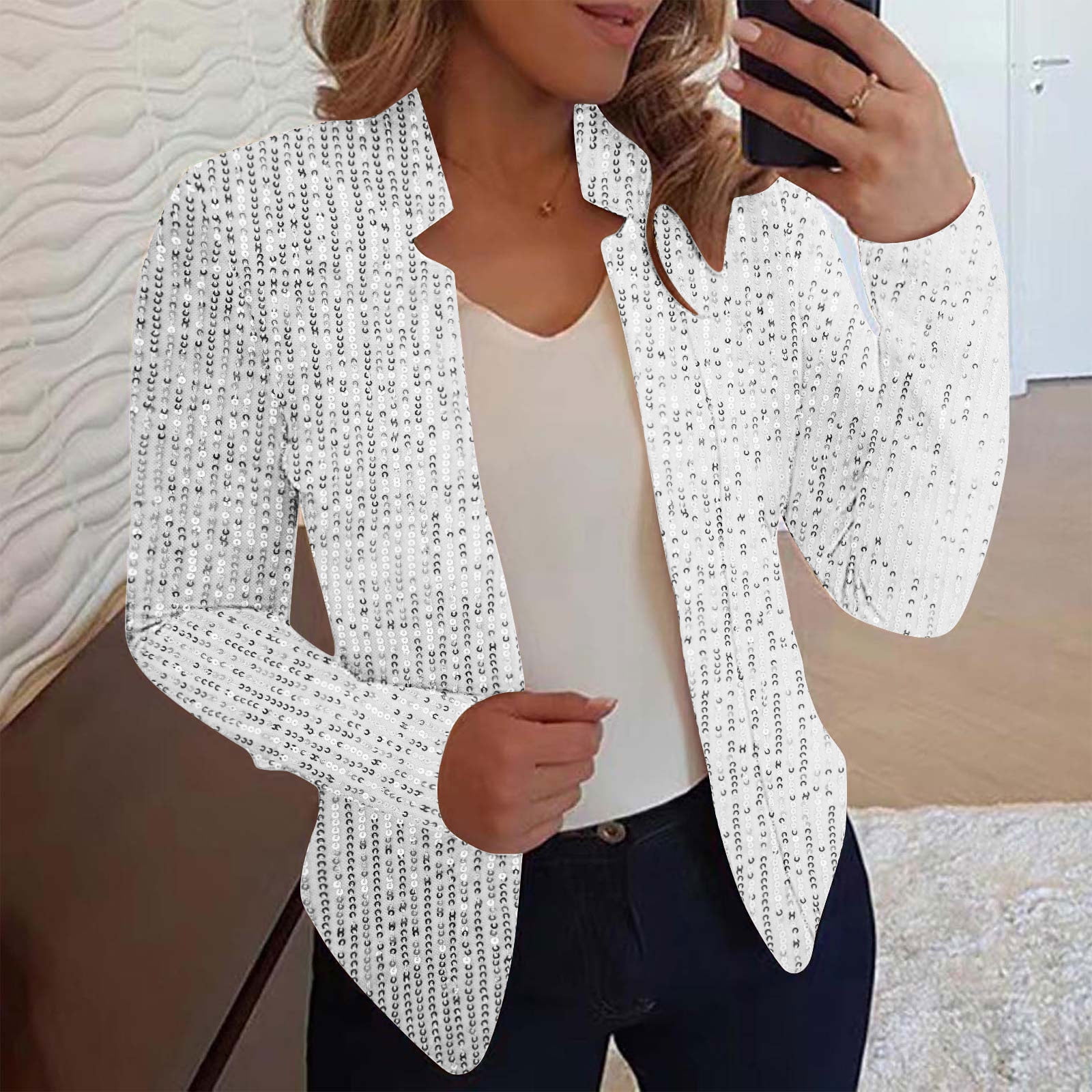 Sequin Blazers for Women Business Casual Glitter Shiny Peak Lapel ...