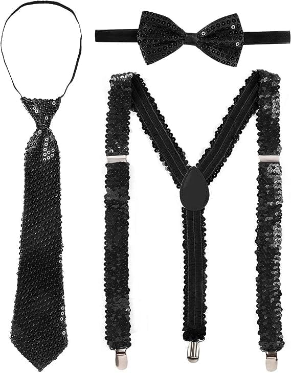 Sequin Bow Tie & Suspenders & Tie Set, Sequin Bow Tie Suspenders Set ...