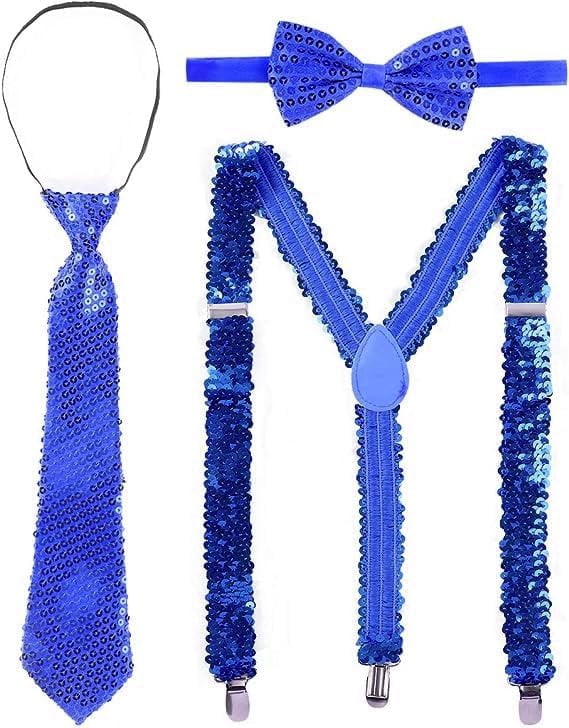 Sequin Bow Tie & Suspenders & Tie Set, Sequin Bow Tie Suspenders Set ...