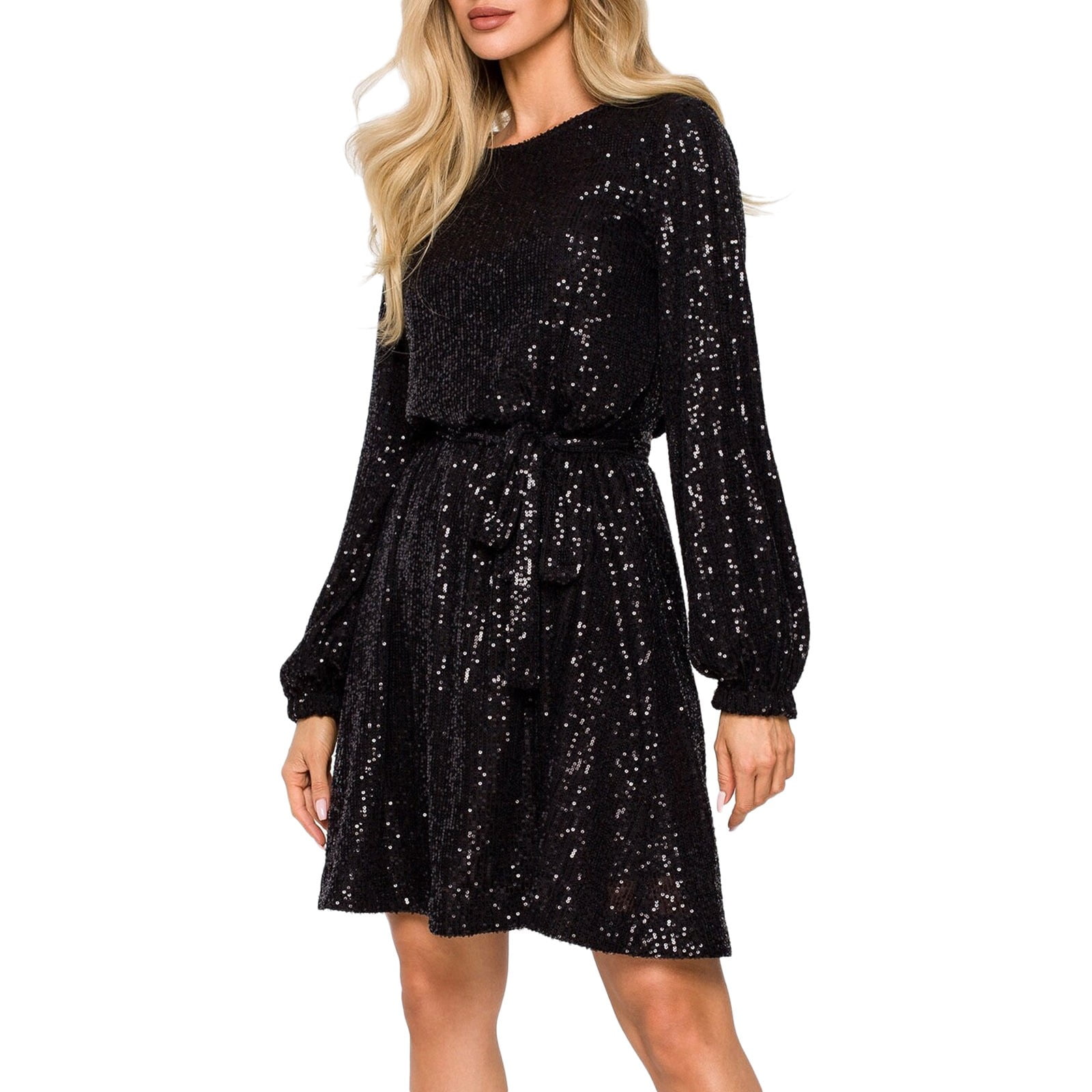 Sequin Dress For Women Dress Long Sleeve Crewneck Sparkly Glitter Mini ...