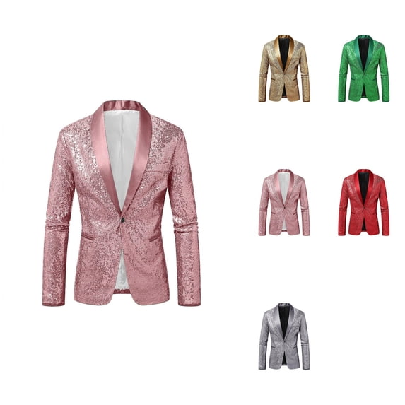 Sequin Evening Party Jacket for Men, One-Button Formal Tuxedo Sport ...