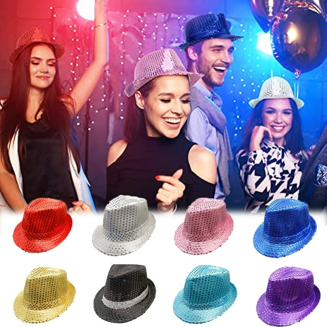 Sequin Fedora Hat, Glitter Sequin Hat Solid Color Dance Hat Retro Disco ...