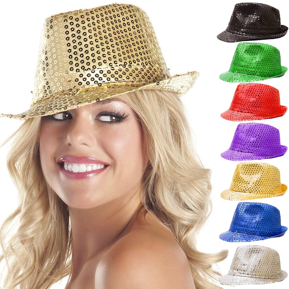 Sequin Fedora Hat for Men Women Hip Hop Hat Jazz Sequin Bowler Cap ...