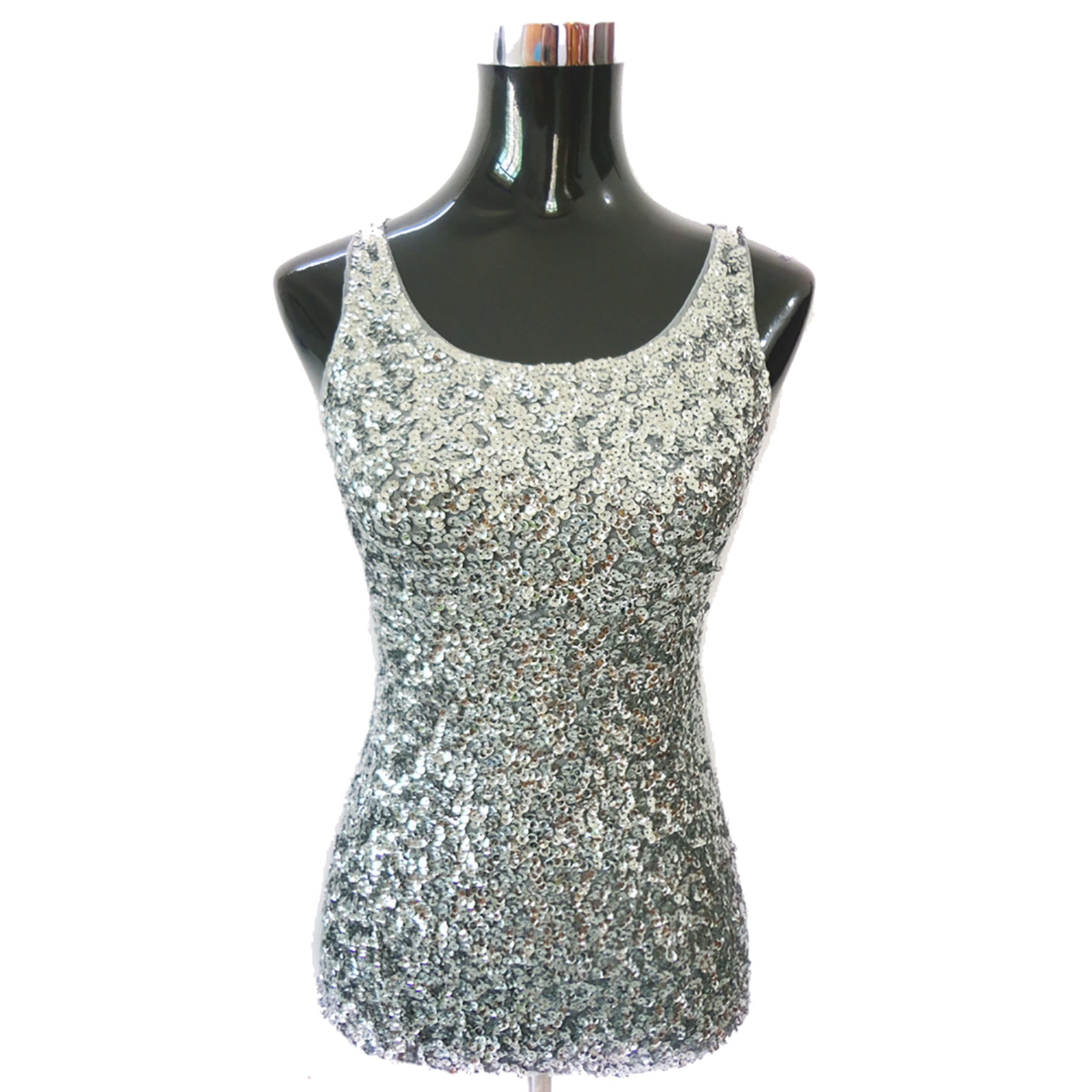 Sequin Front Plain Back Stage Dance Performance Top Shirt Tank Blouse ...