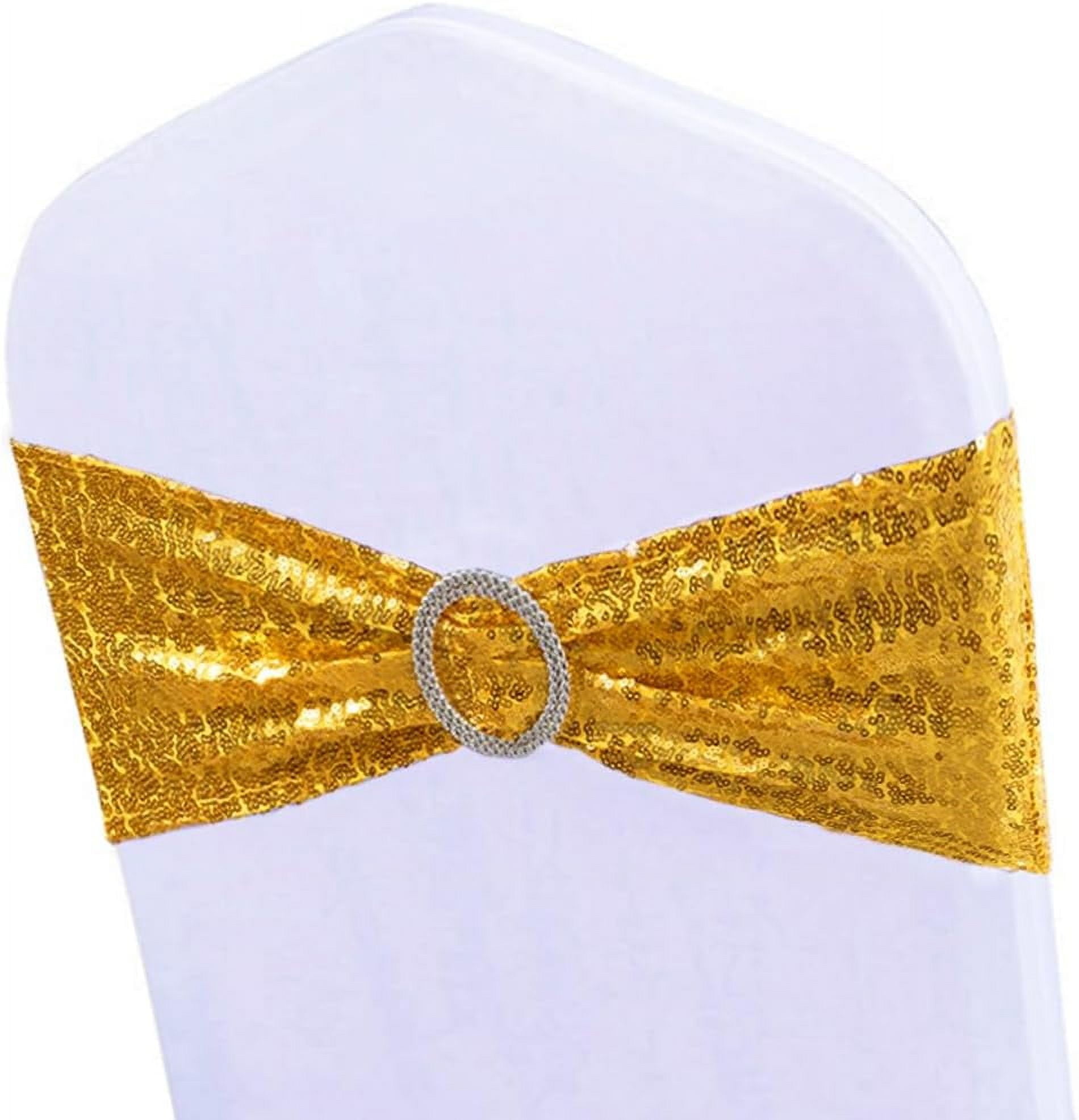All Sequin Golden Chair Sashes 50 Pack, Gold Sequin Chairs Sashes Bows ...