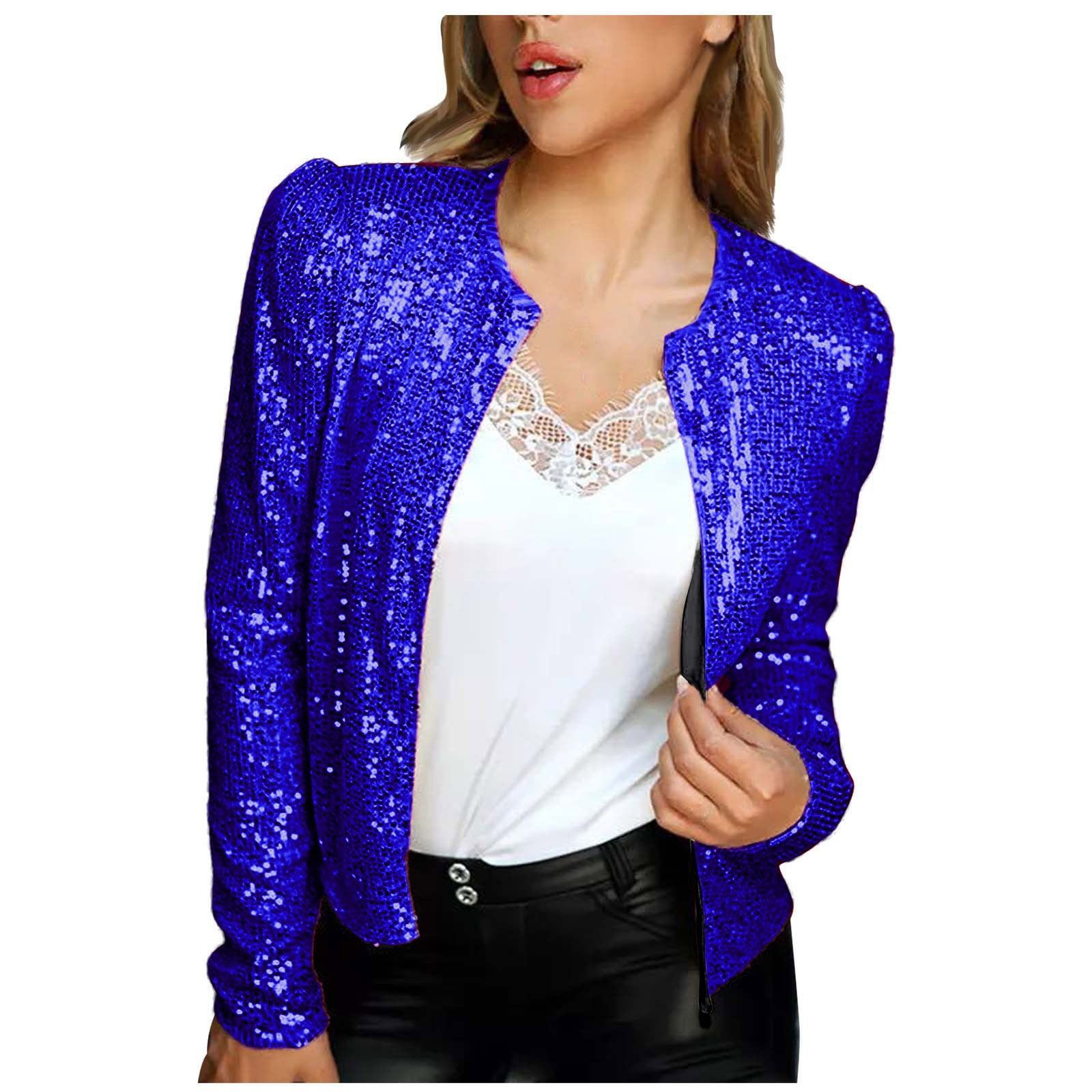 Sequin Jacket Open Front Long Sleeve Sparkly Jackets For Women Evening ...
