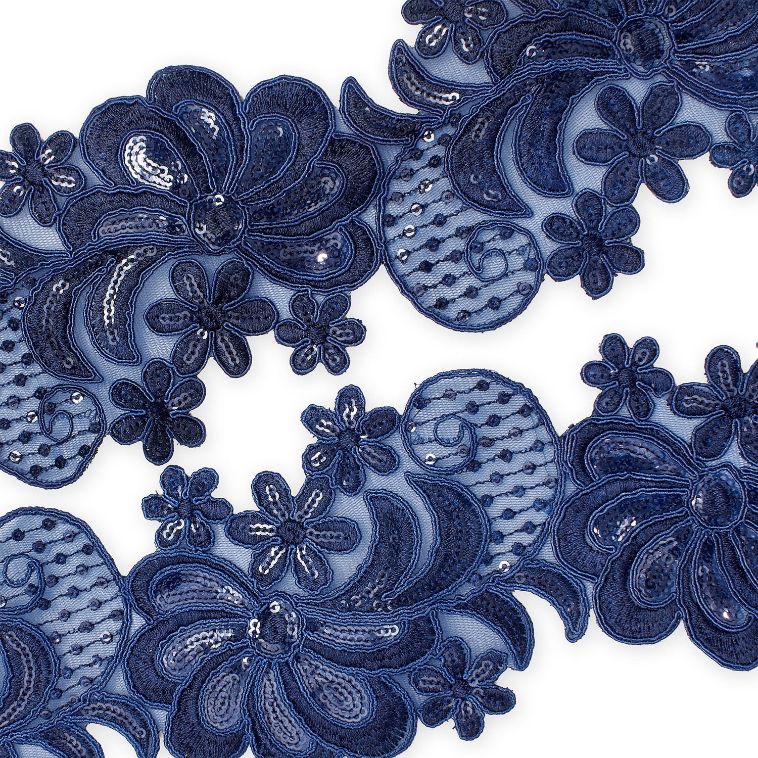 Sequin Lace Trim 4 Inch Wild Flower Corded Scalloped Embroidery On ...