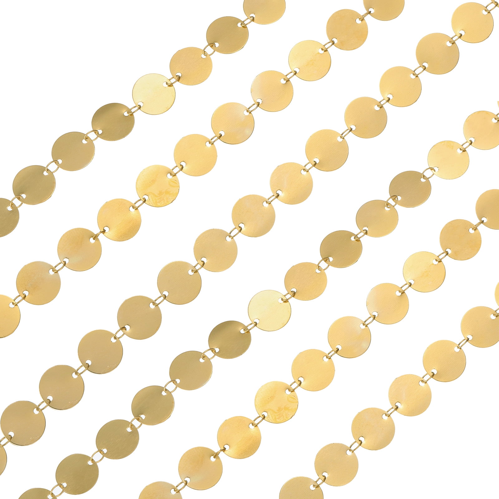 Sequin Link Chain, 6.56 Ftx10mm Light Gold Plated Flat Round Link ...